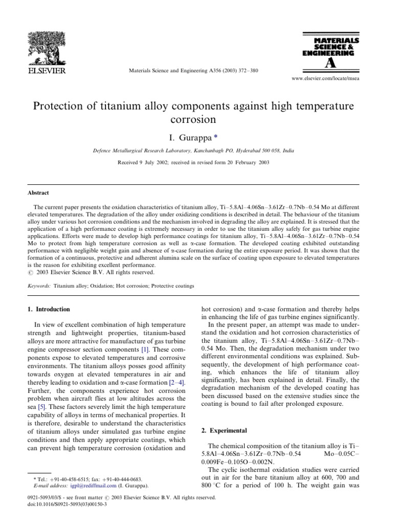 Protection of Titanium Alloy Components Against High Temperature ...