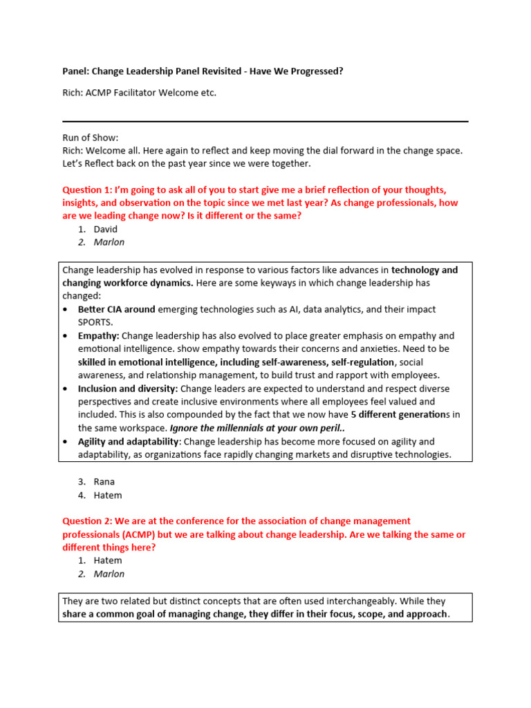 Change Leadership Panel Revisited Have We Progressed | PDF | Leadership | Emotional Intelligence