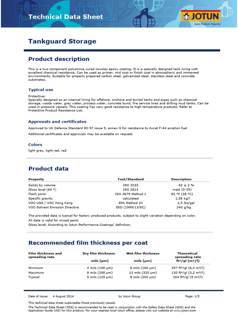 TDS - Tankguard Storage - Issued 04.08.2014 | PDF | Abrasive | Epoxy