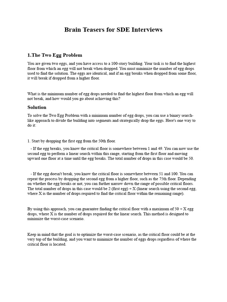 SDE Interview Brain Teasers Solutions | PDF | Applied Mathematics