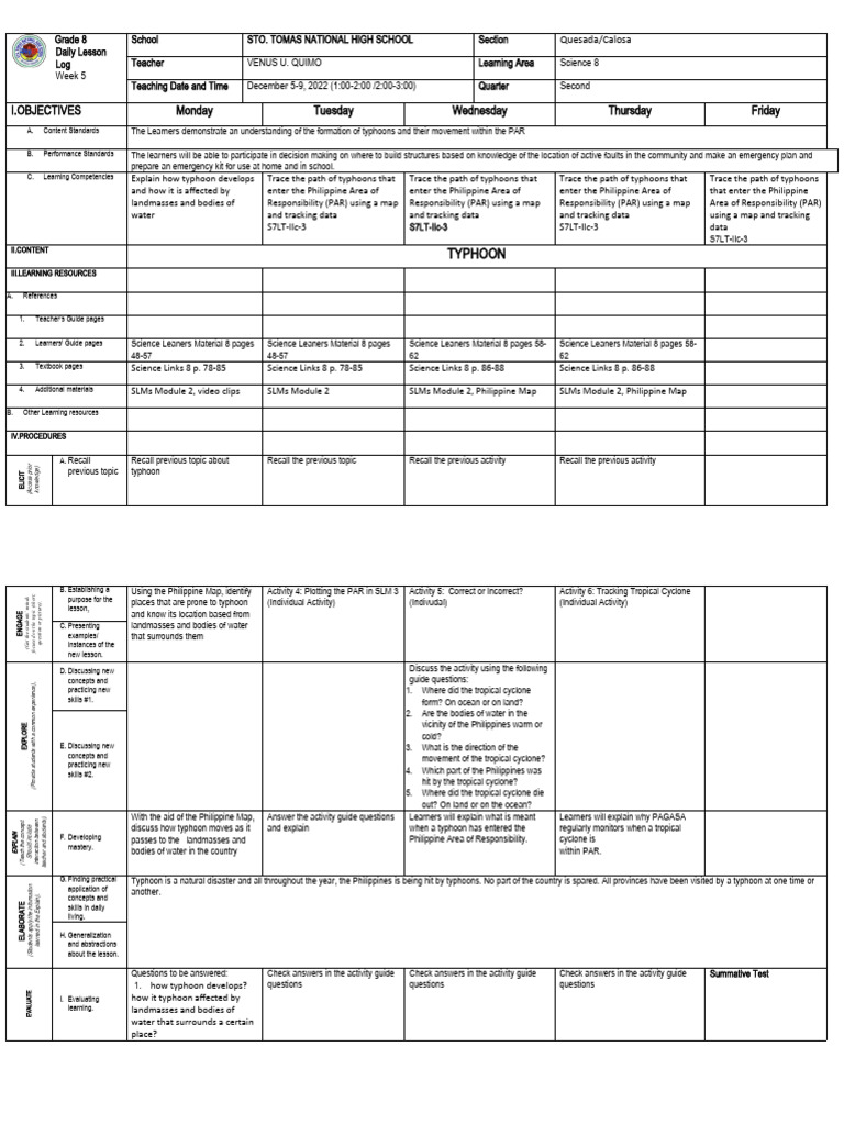 Science 8 Quarter 2 Week 5 | PDF | Learning | Tropical Cyclones