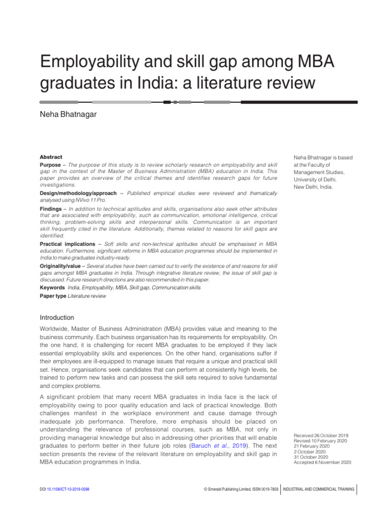 01 Employability And Skill Gap Pdf Master Of Business