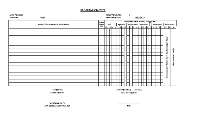 Format Program Semester Ganjil 2022 - 2023 | PDF