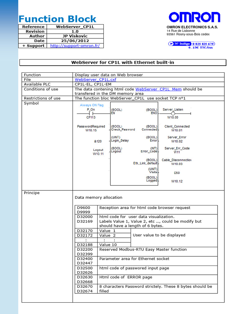 CP1L WebServer Function Block Guide | PDF | Networking | Internet & Web