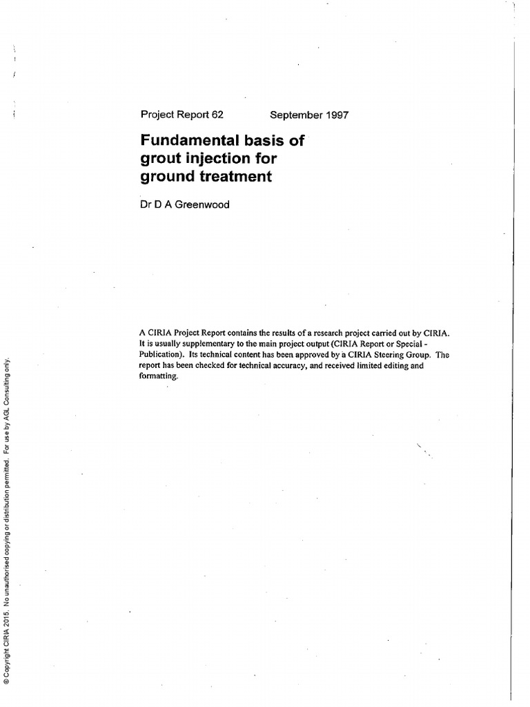 CIRIA Report PR62 - Fundamental Basis of Grout Injection For Ground Treatment | PDF | Copyright ...