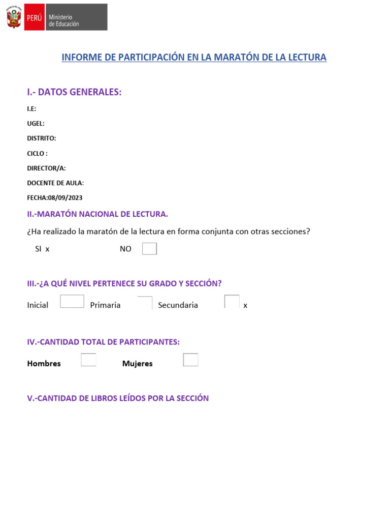 Informe de Maratón de Lectura Escolar | PDF