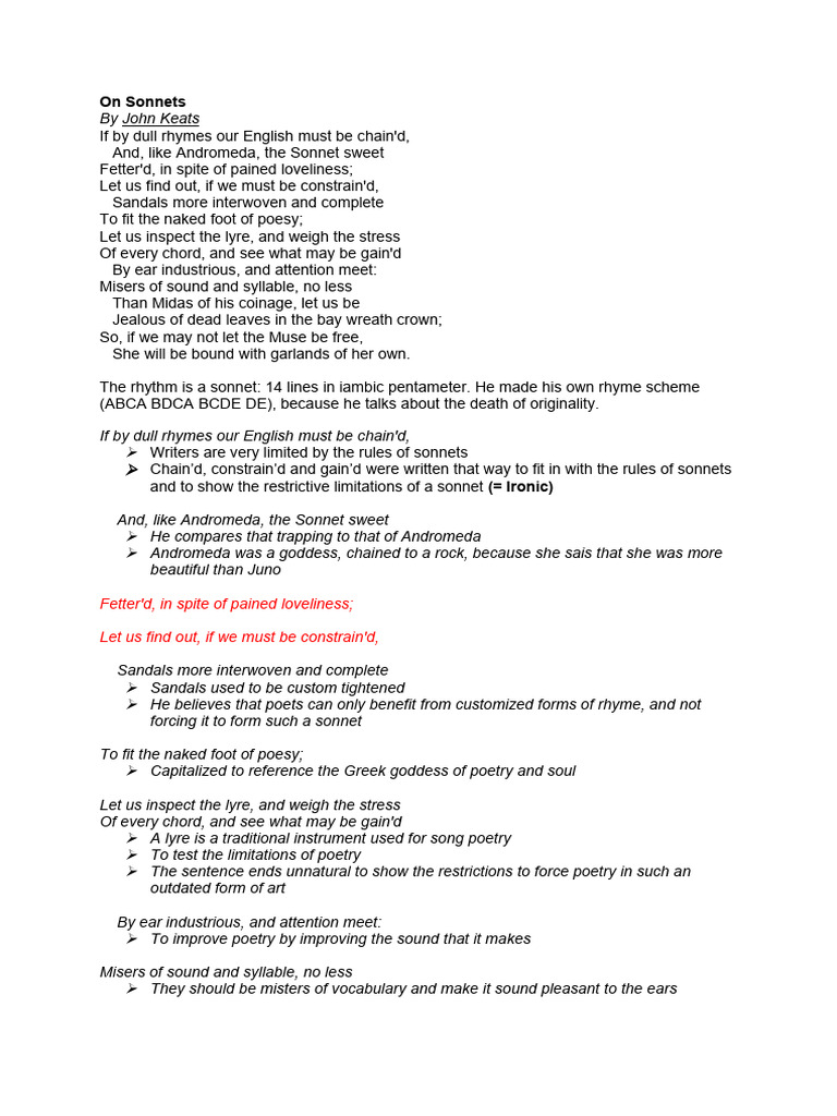 Poetry Analysis On Sonnets | PDF | Sonnets | Poetry