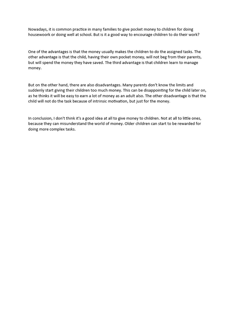 Pocket Money To Children | PDF