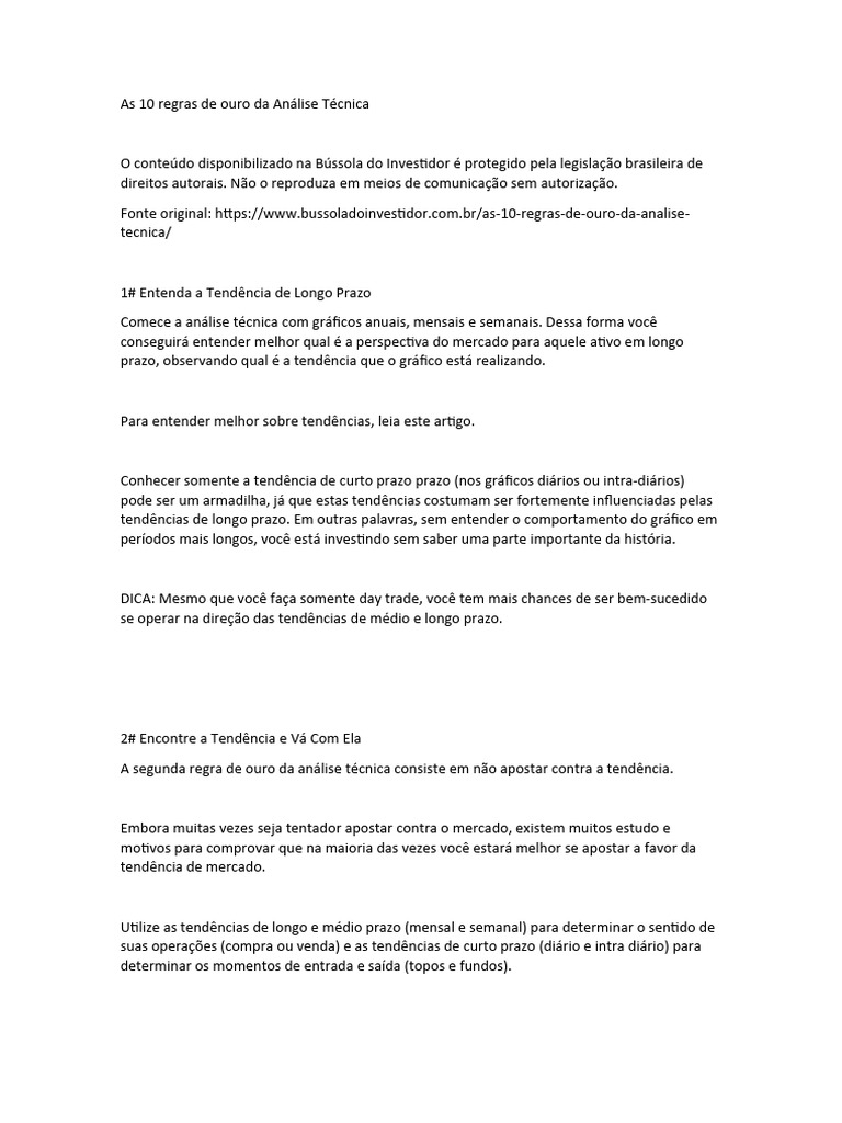 As 10 Regras De Ouro Da Análise Técnica Pdf Análise Técnica