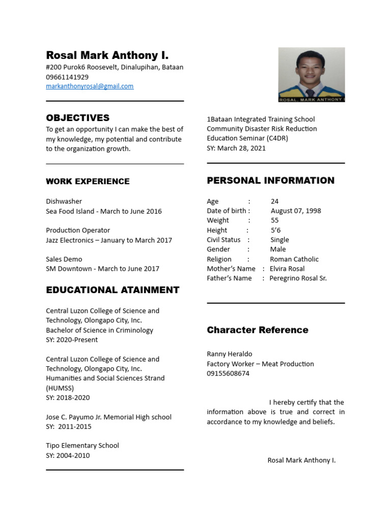 Rosal Mark Anthony Resume | PDF