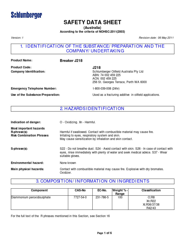 Schlumberger MSDS J218 | Download Free PDF | Firefighting | Water