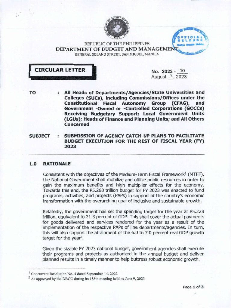 Circular Letter No 2023 10 Dated August 9 2023 | PDF
