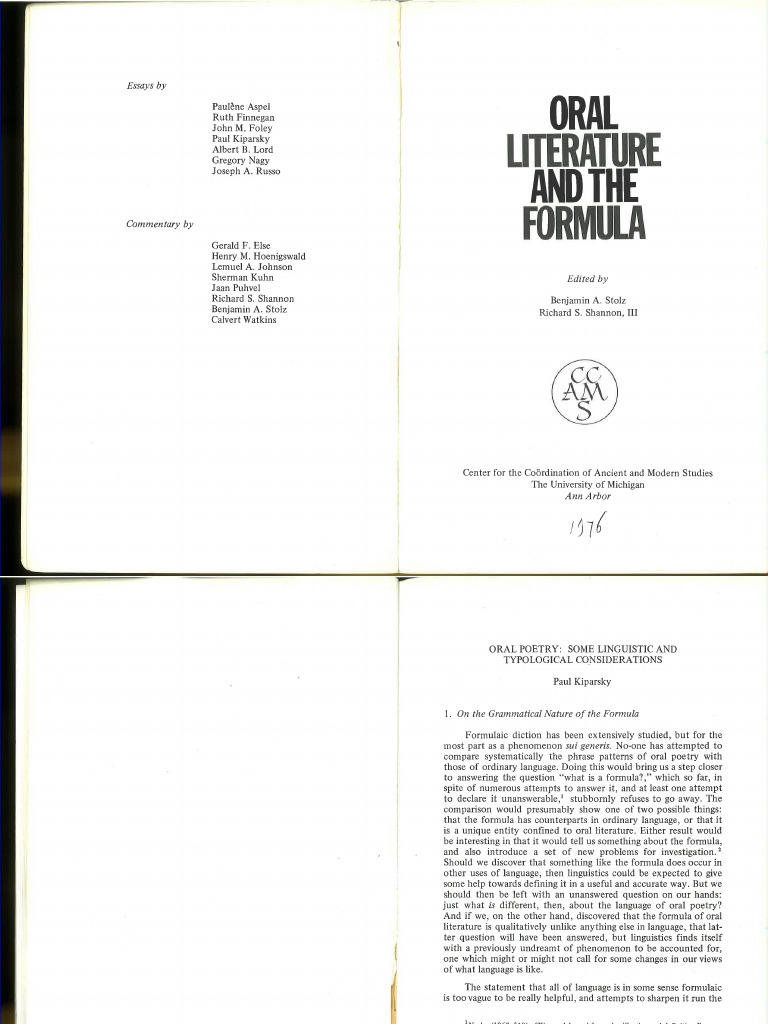 Oral Literature and The Formula | PDF