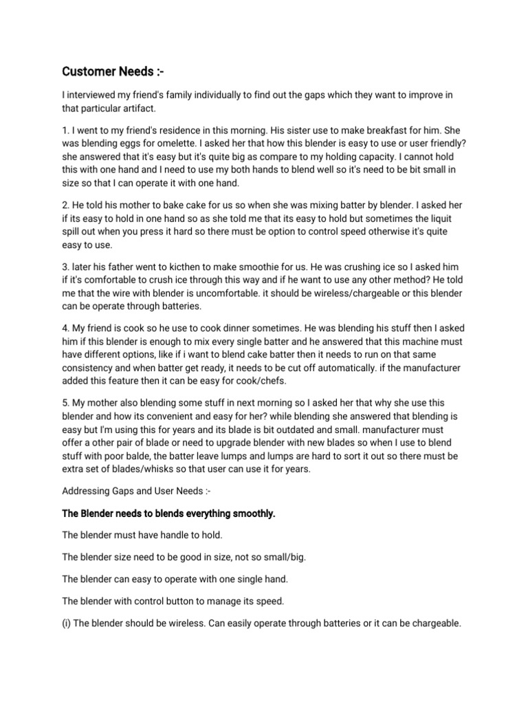 Assignment Customer Needs | PDF