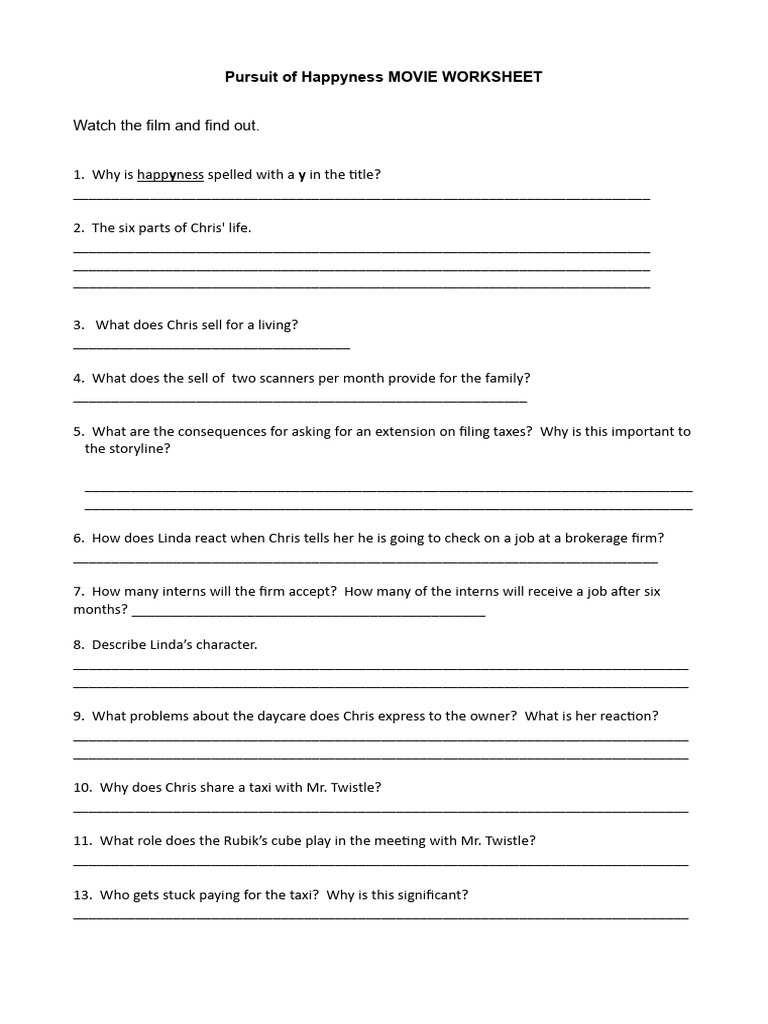 Pursuit of Happyness Movie Worksheet | PDF