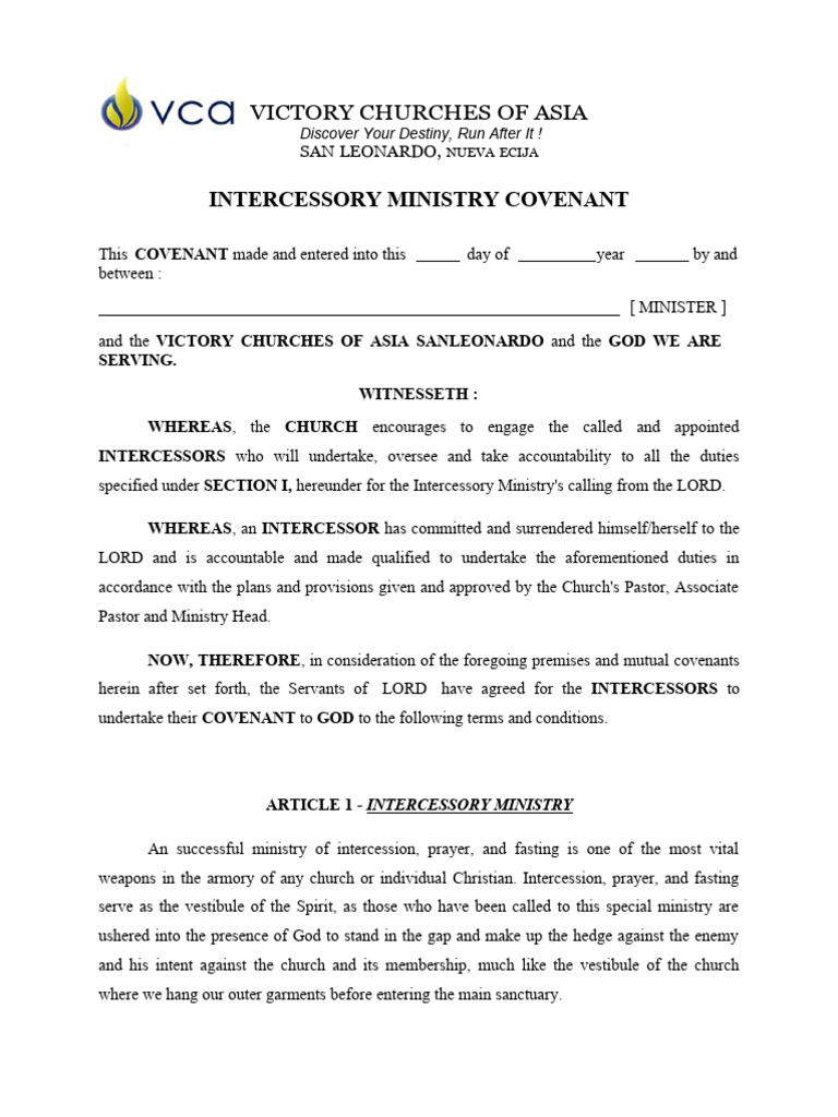 Intercessory Ministry Covenant | PDF | Intercession | Prayer