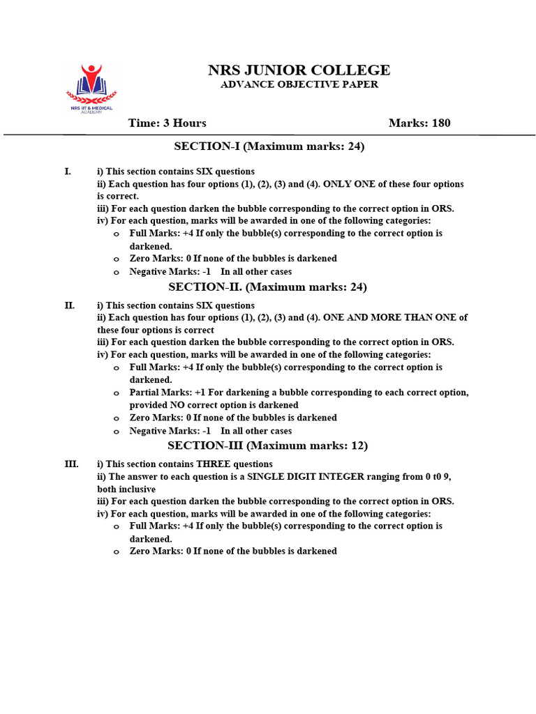 Cumulative Advanced Question Paper 10-09-23 | PDF | Velocity | Force