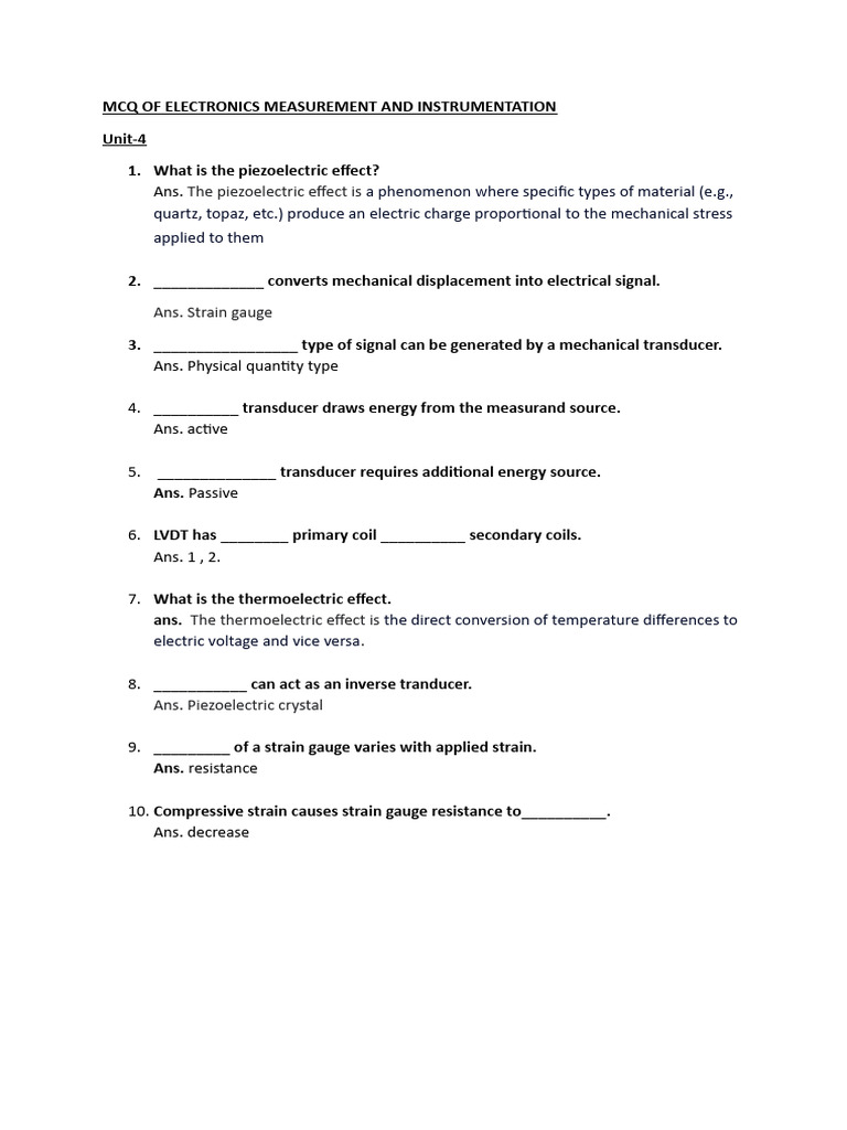 MCQ On Measurement and Instrumentation | PDF