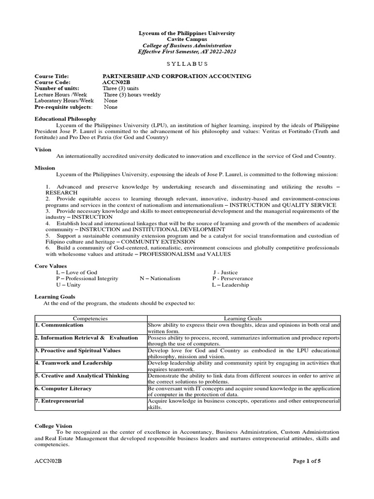 ACCN02B Partnership and Corporation Accounting Syllabus | PDF | Stocks ...