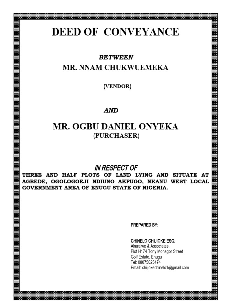 Deed of Customary Conveyance Obinna Udechi | PDF | Lease | Leasehold Estate