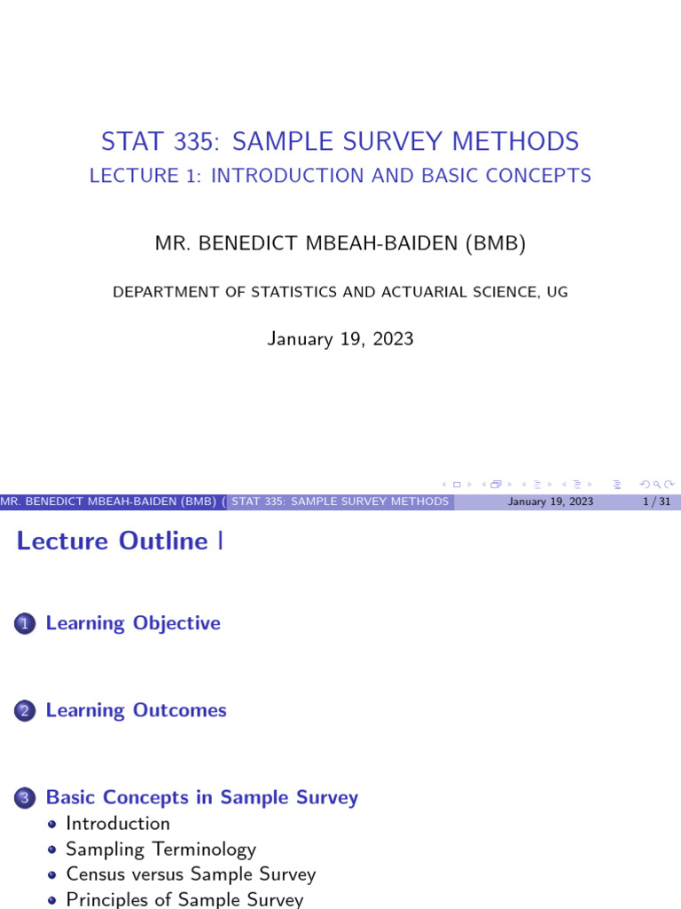 Stat - 335 - Lecture - 1 - 1 | PDF | Survey Methodology | Sampling (Statistics)