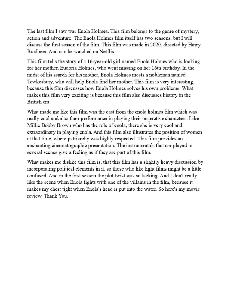 Enola Holmes - Writing Assingment | PDF