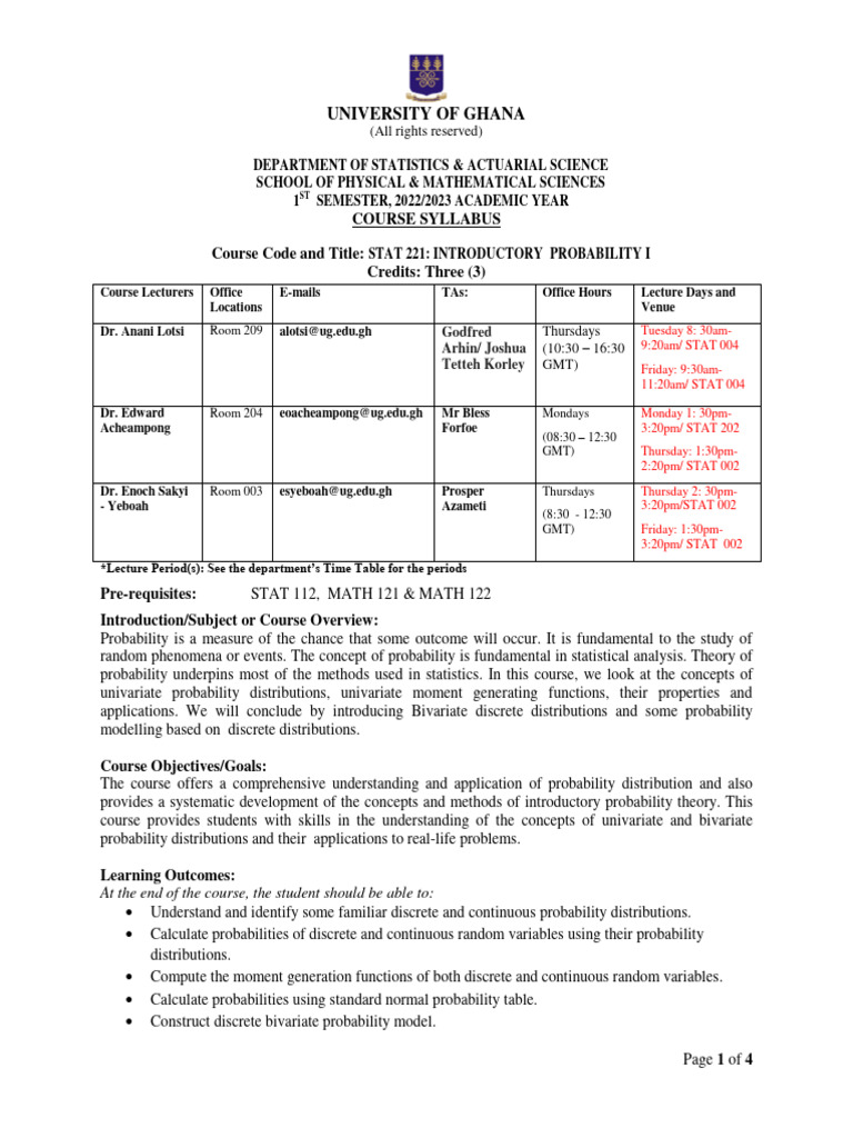 STAT 339 Syllabus - 2022 - 2023 | PDF | Probability Distribution ...