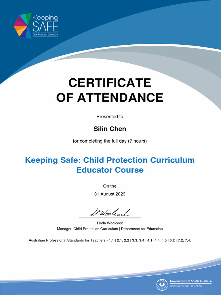 Silin Chen Keeping Safe Child Protection Curriculum Educator Course ...