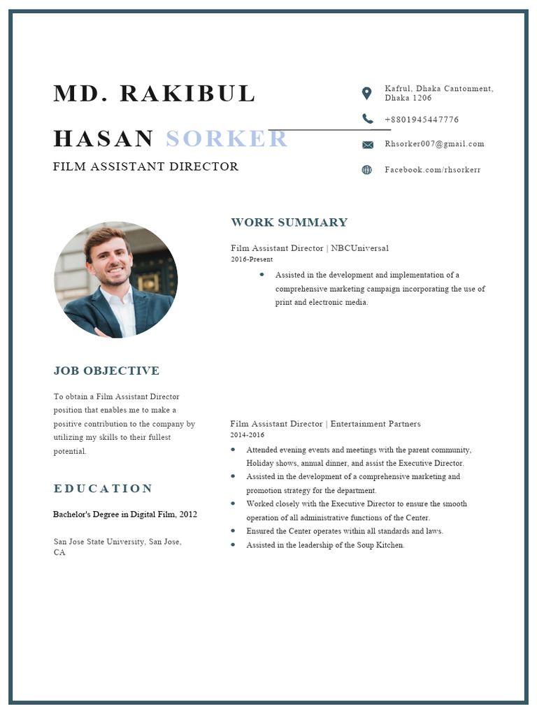Film Assistant Director Resume A4 | PDF