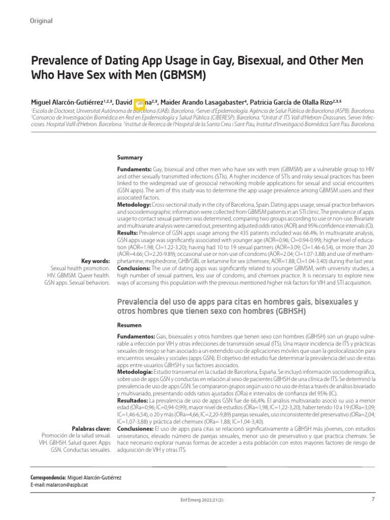 Prevalence of Dating App Usage in Gay, Bisexual, and Other Men Who Have ...