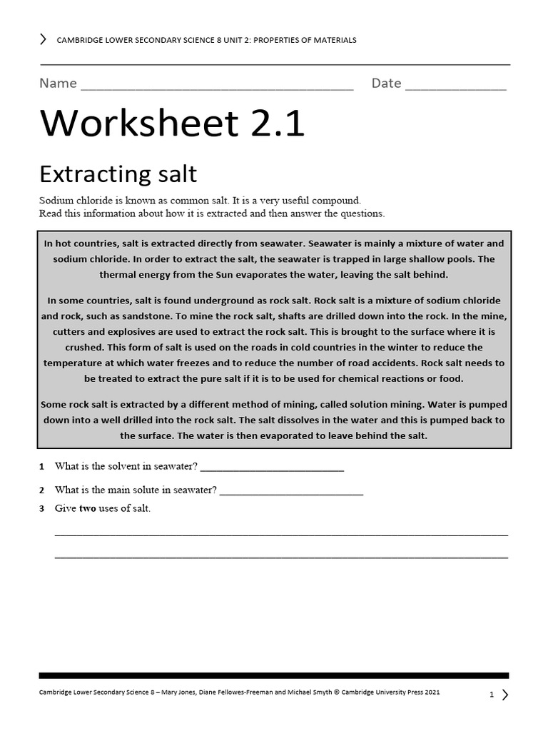 S8 - Worksheets - Unit 2 | PDF | Solubility | Sodium Chloride