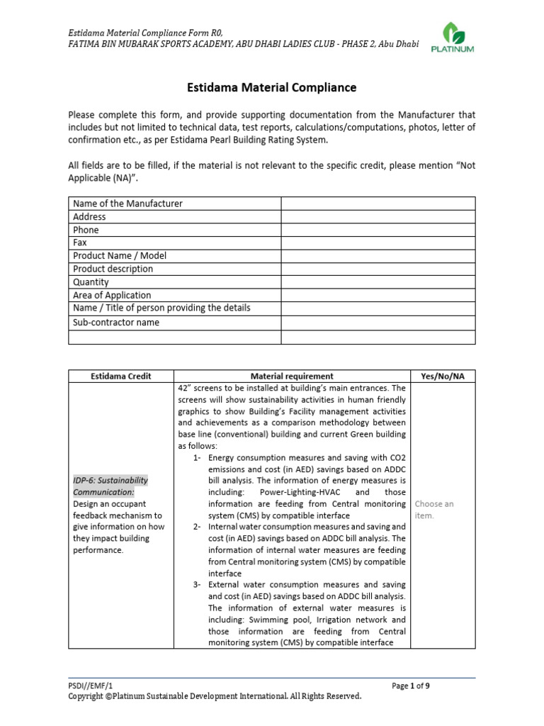 Estidama Questionnaire | PDF | Building Technology | Building Engineering