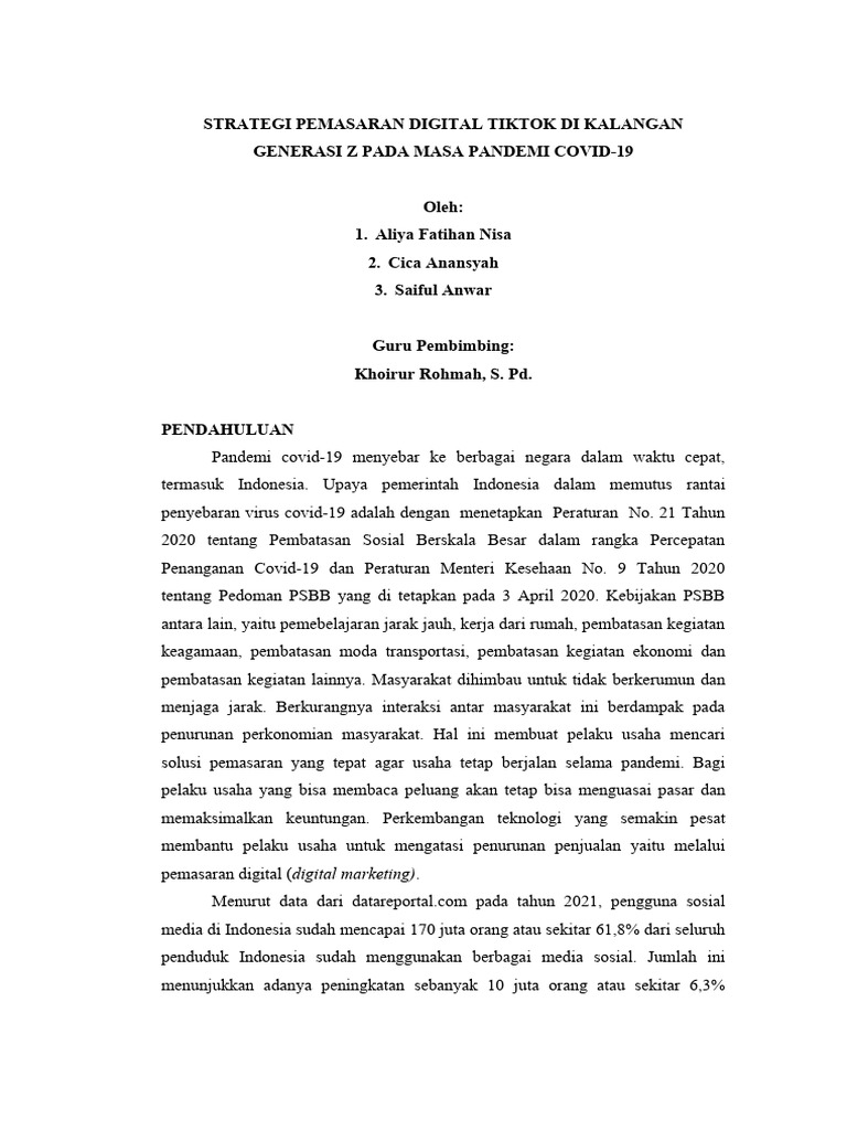 Esai - Aliya Fatihan Nisa - Man 2 Kuningan - Strategi Pemasaran Digital Tiktok Di Kalangan ...
