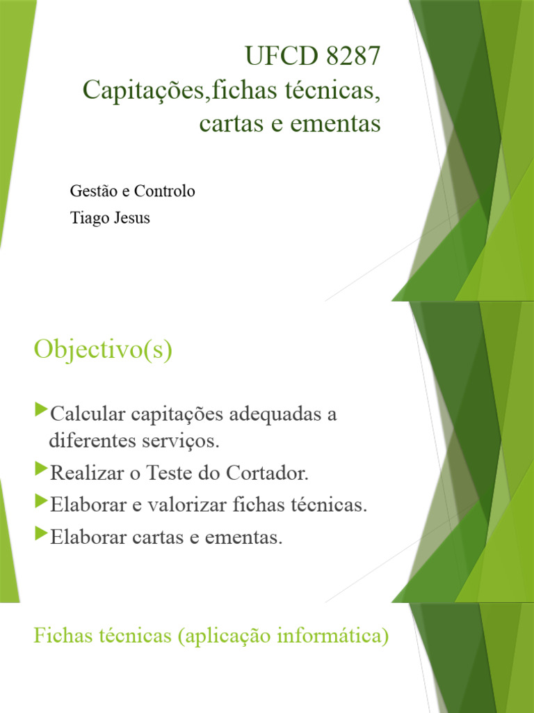 UFCD 8287 Capitacoes Fichas Tecnicas Cartas e Ementas | PDF | Culinária ...