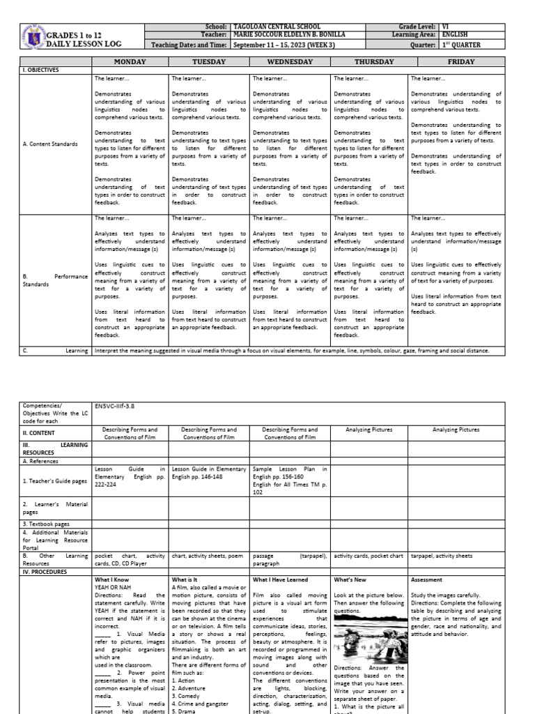 DLL - English 6 - Q1 - W3 (2023) | PDF | Information | Mass Media DLL - English 6 - Q1 - W3 (2023) | PDF | Information | Mass Media