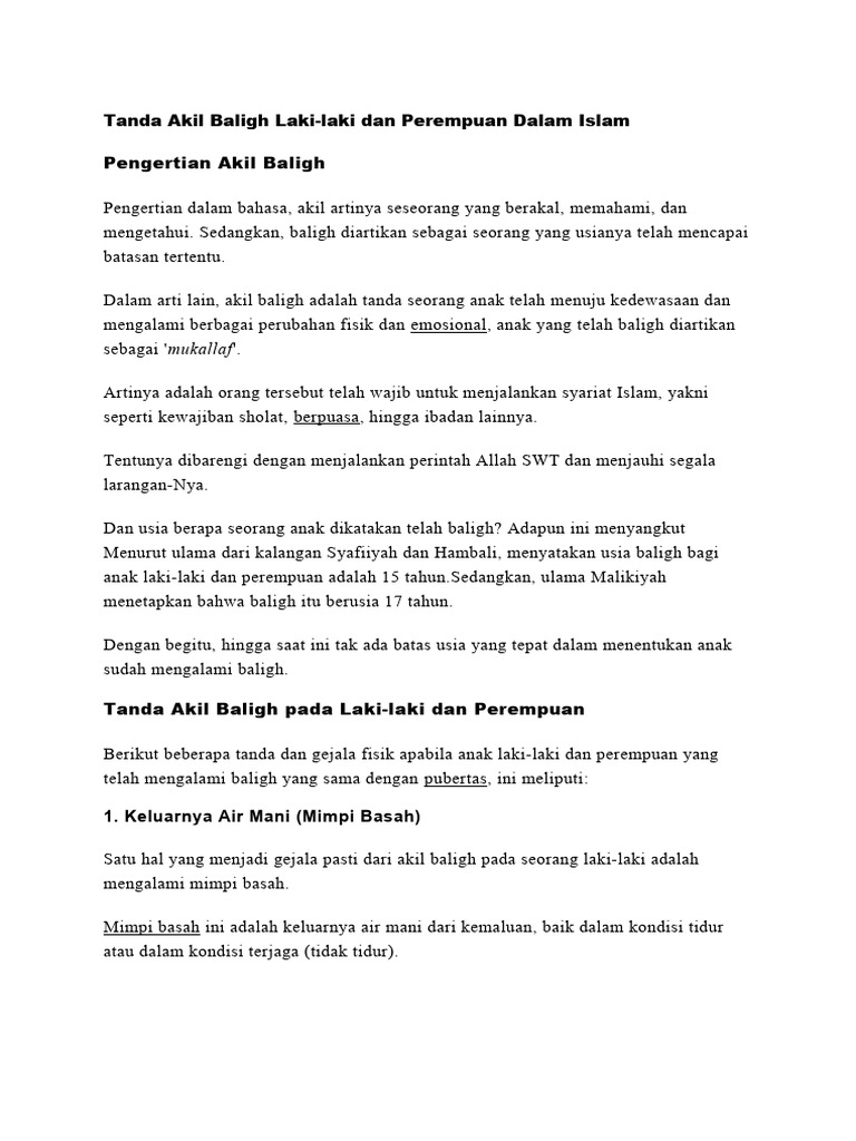 Tanda Akil Baligh Laki-laki dan Perempuan | PDF