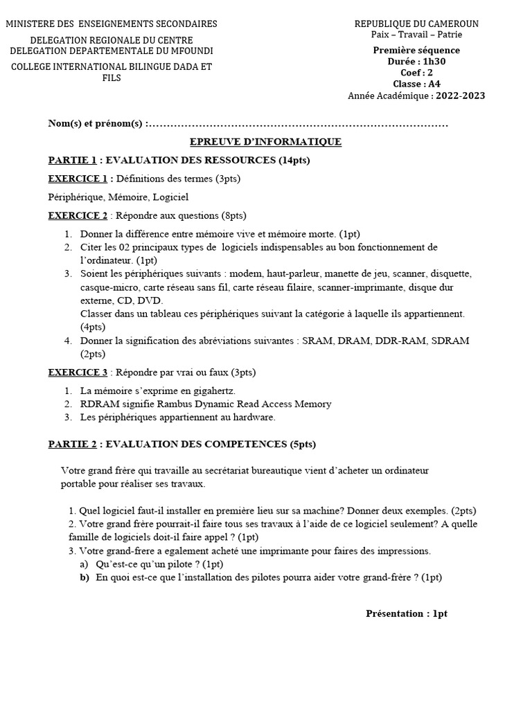 Epreuve Seq 1 (A4) | PDF | Informatique | Architecture (Informatique)