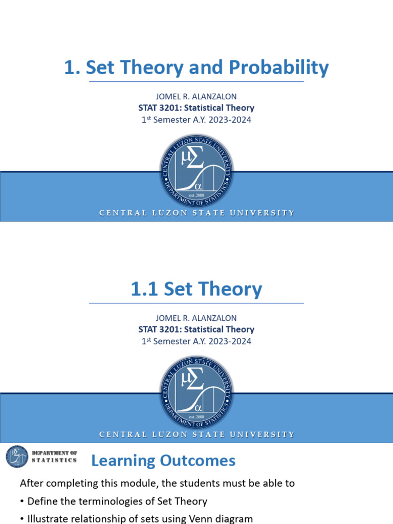 STAT3201 Module 1. Set Theory | PDF | Set (Mathematics) | Logic