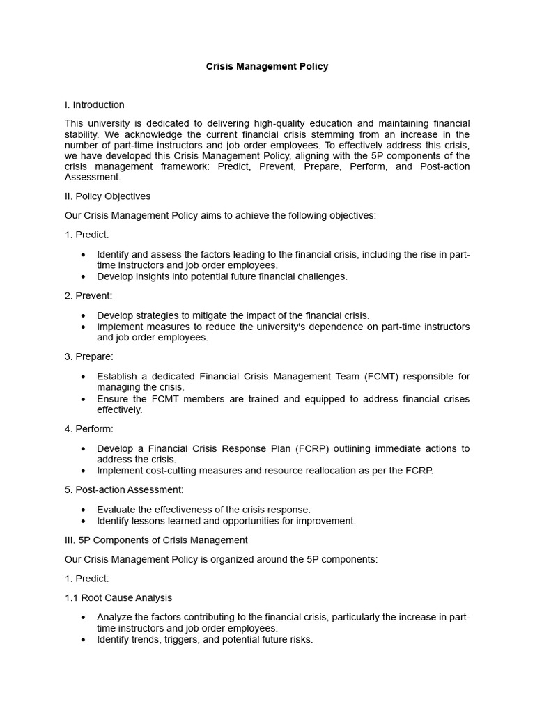 Sample Crisis Management Policy | PDF | Crisis Management | Policy