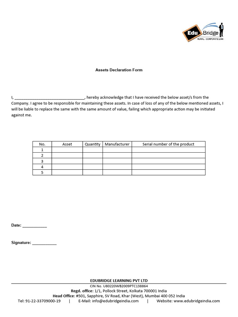 Asset Declaration Form | PDF