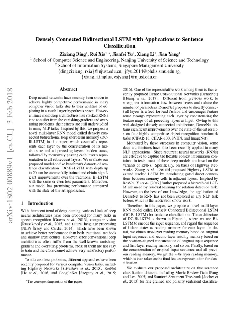 Densely Connected Bidirectional LSTM With Applications To Sentence ...