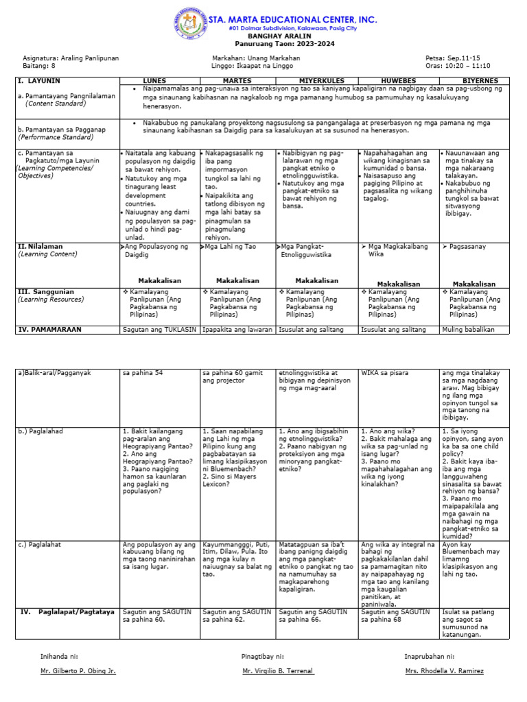 Lesson Plan A.P 8 - Week 4 | PDF