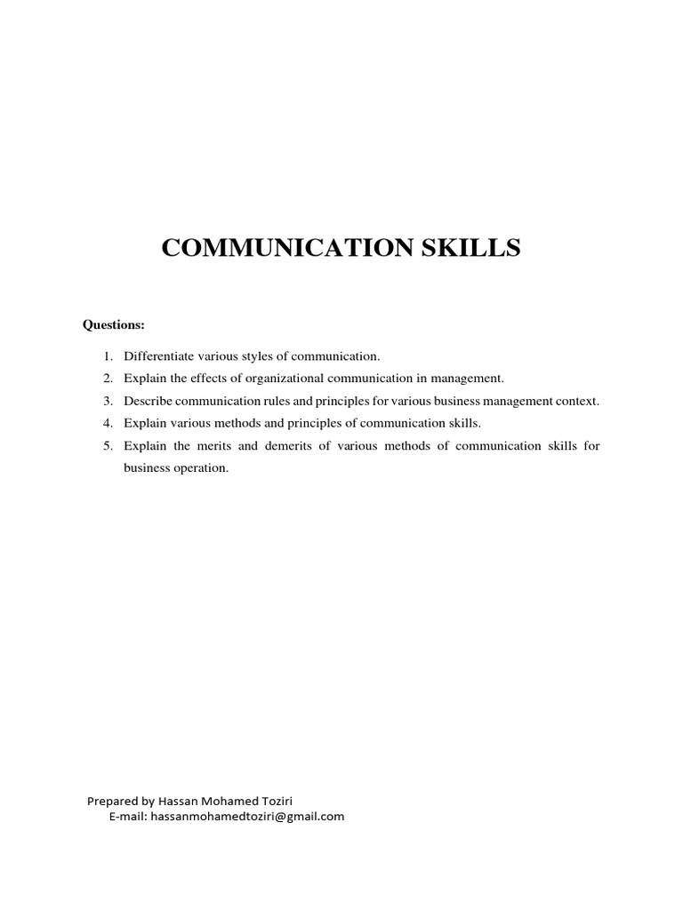 Communication Skills Questions | PDF | Communication | Nonverbal ...