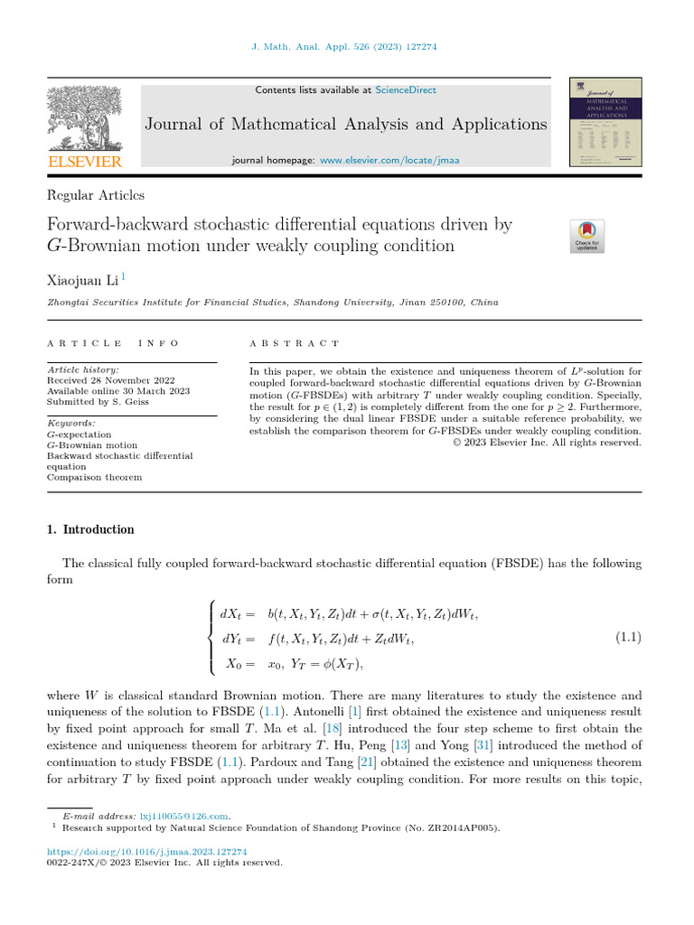 Forward Backward Stochastic Differential Equation 2023 Journal Of