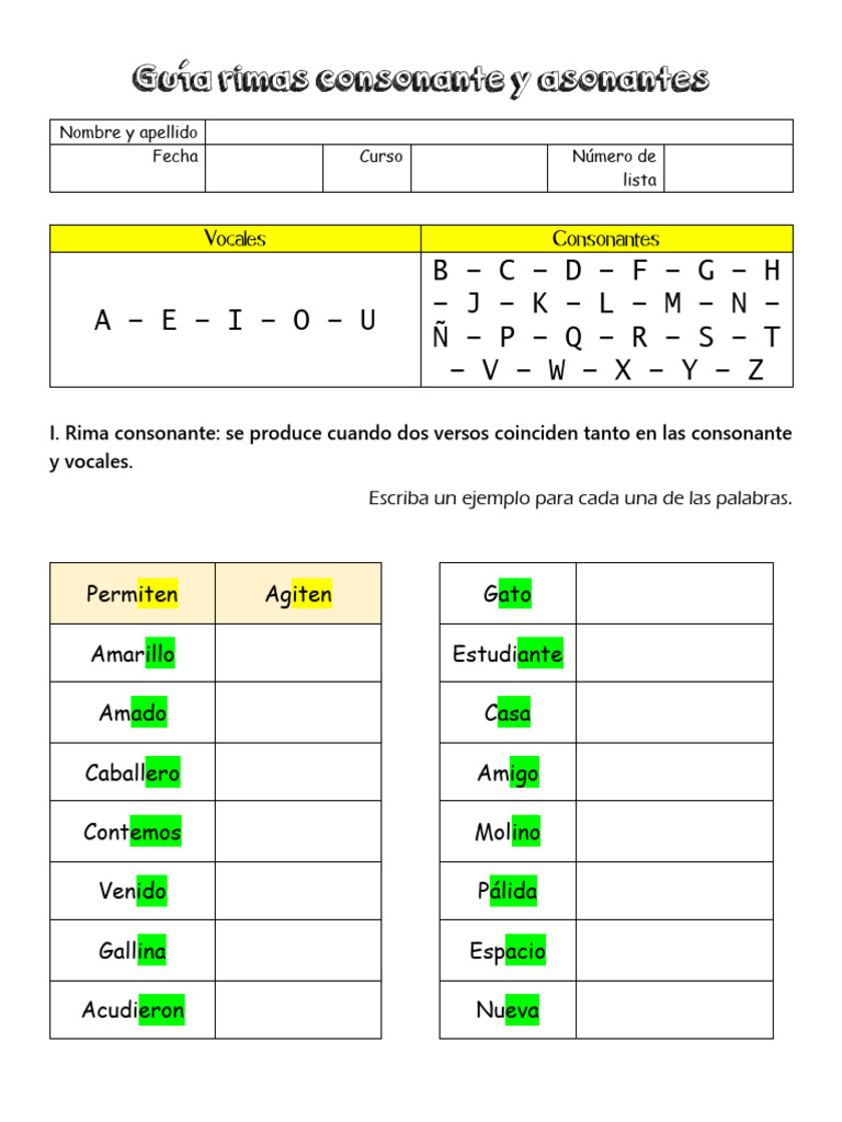 Guía rimas consonante y asonantes | PDF