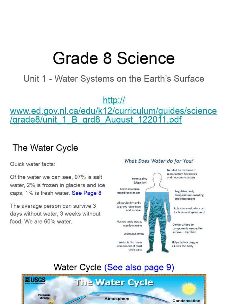Grade 8 Science: Unit 1 - Water Systems On The Earth's Surface | PDF | Water Cycle | Water