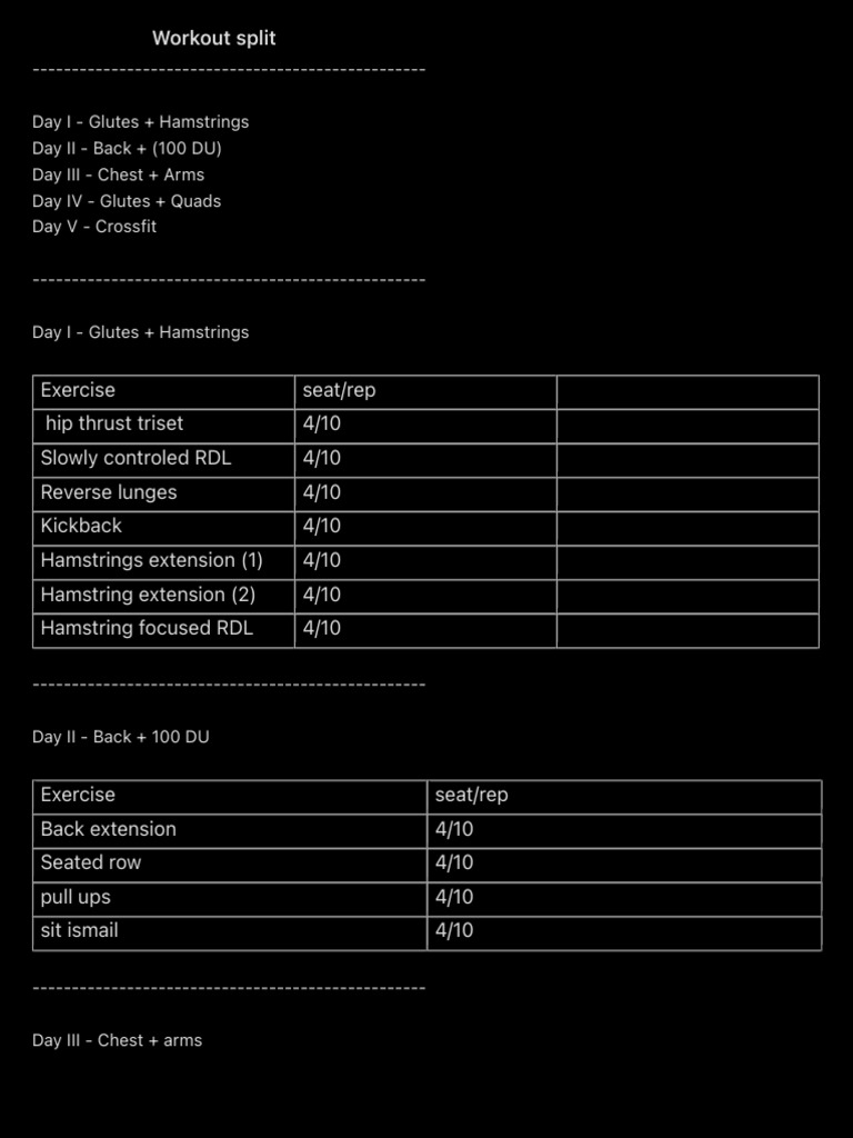 Workout Split 3 | PDF | Management Of Obesity | Weight Training