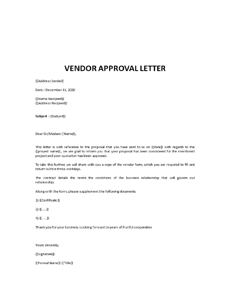 Vendor Approval Letter | PDF