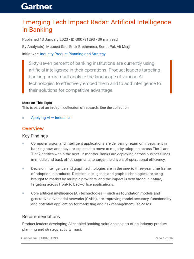 Gartner - Emerging Tech Impact Radar-Artificial Intelligence in Banking ...