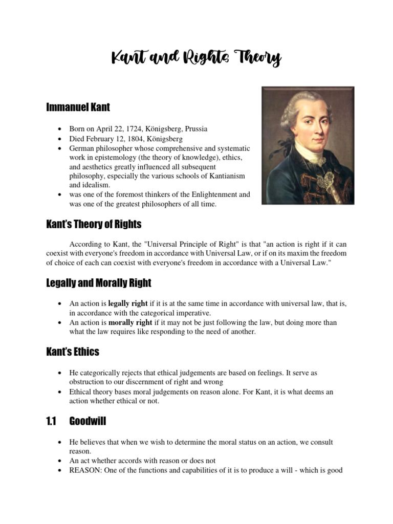 Kant and Rights Theory | PDF | Immanuel Kant | Ethical Theories